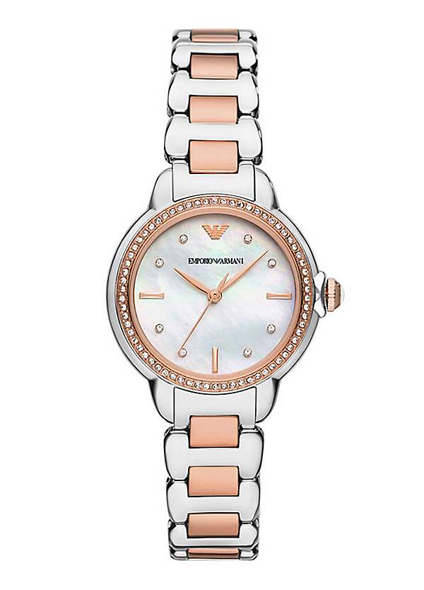 Emporio Armani Ladies Silver Rose Gold Watch