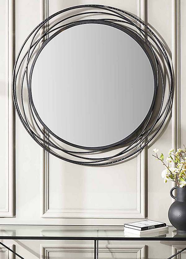 Pacific Black Metal Swirl Round Wall Mirror