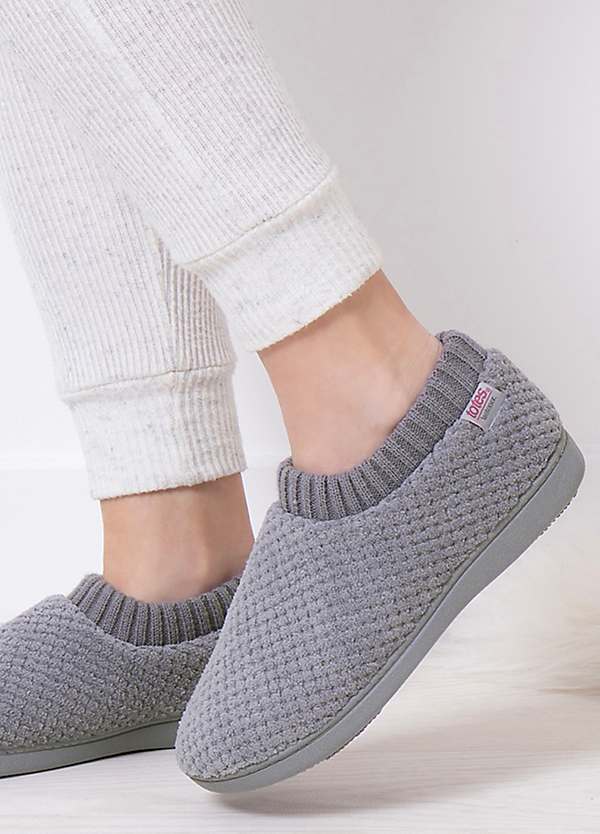 Totes Ladies Isotoner Popcorn Full Back Grey Bootie Slippers