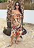 AX Paris Multi Abstract Leaf Print Bandeau Frill Midi Dress | Kaleidoscope