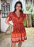 AX Paris Orange Boho Border Print Wrap Top Tiered Mini Dress | Kaleidoscope