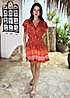 AX Paris Orange Boho Border Print Wrap Top Tiered Mini Dress | Kaleidoscope