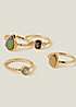 Accessorize Green Pack of 4 Mixed Stone Rings | Kaleidoscope