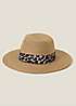 Accessorize Natural Leopard Trim Straw Fedora Hat | Kaleidoscope