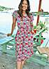 Cotton Traders Printed Crinkle Knee Length Dress | Kaleidoscope