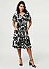 Izabel London Leaf Print Tie Waist Knee Length Dress | Kaleidoscope