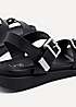 Linzi Jet Black Faux Leather Large Buckle Detail Two-Part Sandals ...