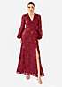 Maya Deluxe Maya Deep Red Floral Jacquard Blouson Sleeve Maxi Dress ...