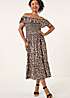Roman Petite Animal Print Bardot Midi Dress | Kaleidoscope