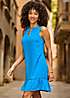 Sosandar Blue Keyhole Detail Ruffle Hem Shift Dress | Kaleidoscope