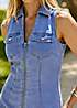 Sosandar Light Wash A-Line Zip Front Sleeveless Denim Dress | Kaleidoscope