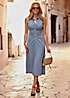 Sosandar Light Wash Sleeveless Fit & Flare Ruched Denim Dress ...