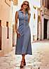 Sosandar Light Wash Sleeveless Fit & Flare Ruched Denim Dress ...