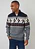 Threadbare Navy Ski Fairisle Cable Knit Quarter Zip Jumper | Kaleidoscope